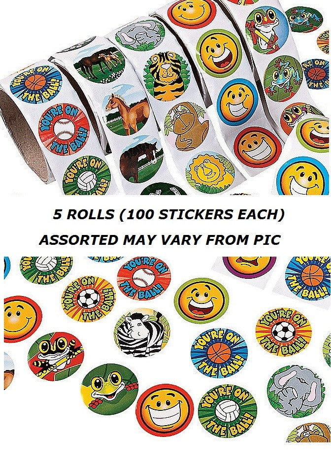 Sticker Roll Assortment (5 Rolls of 100 Stickers) – Edison Novelty